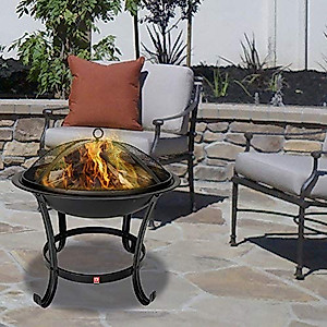 FireBeauty Fire Pit BBQ Grill Pit Bowl with Mesh Spark Screen Cover,Poker