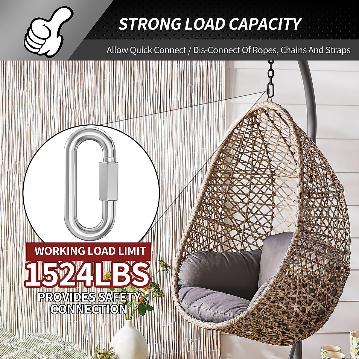 3 Inch Stainless Steel Chain Quick Links- 10 Pack 5/16" Locking Carabiners, Chain Hooks, Twist Key Ring Screw Chain Link, 1535 Lbs Capacity