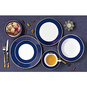 Lorren Home Trends Midnight-57 57 Piece Dinnerware Set-Bone China Service for 8 People-Midnight, Blue
