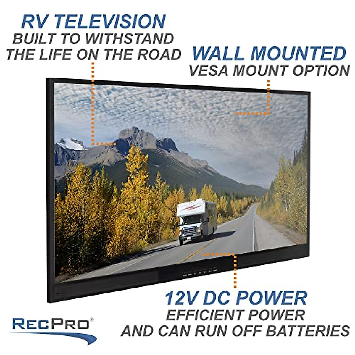 RecPro RV TV 40" | 1080p HD | 12V DC | 2X HDMI Ports | Built-in Tuner for Local Stations