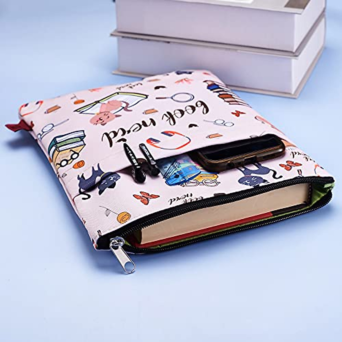 Book Sleeve for Book Lovers, Book Nerd Book Protector , Book Covers for Paperbacks, Washable Fabric, Book Sleeves with Zipper, Medium 11 Inch X 8.7 Inch