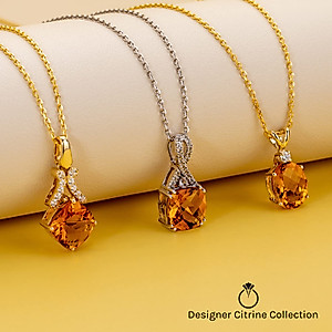 PEORA 14K Yellow Gold 1 Carat Citrine Pendant for Women, Genuine Gemstone Birthstone Classic Solitaire, AAA Grade Cushion Cut 6mm