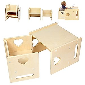 Asweets 4 in 1 Montessori Weaning Kids Table and Chair Set,Desk for Toddler Reading,Activity Cube Chair,Step Stool,Convenient Storage for Toddler Chair