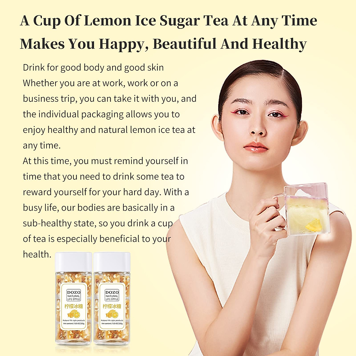 DOZO Rock Sugar Lemon Tea Lemon Honey Rock Candy 14.11oz/400g Yellow Lump Rock Sugar with Lemon Sugar Cubes Lemon Honey Candy Caffeine Free Individual Package 柠檬蜂蜜冰糖