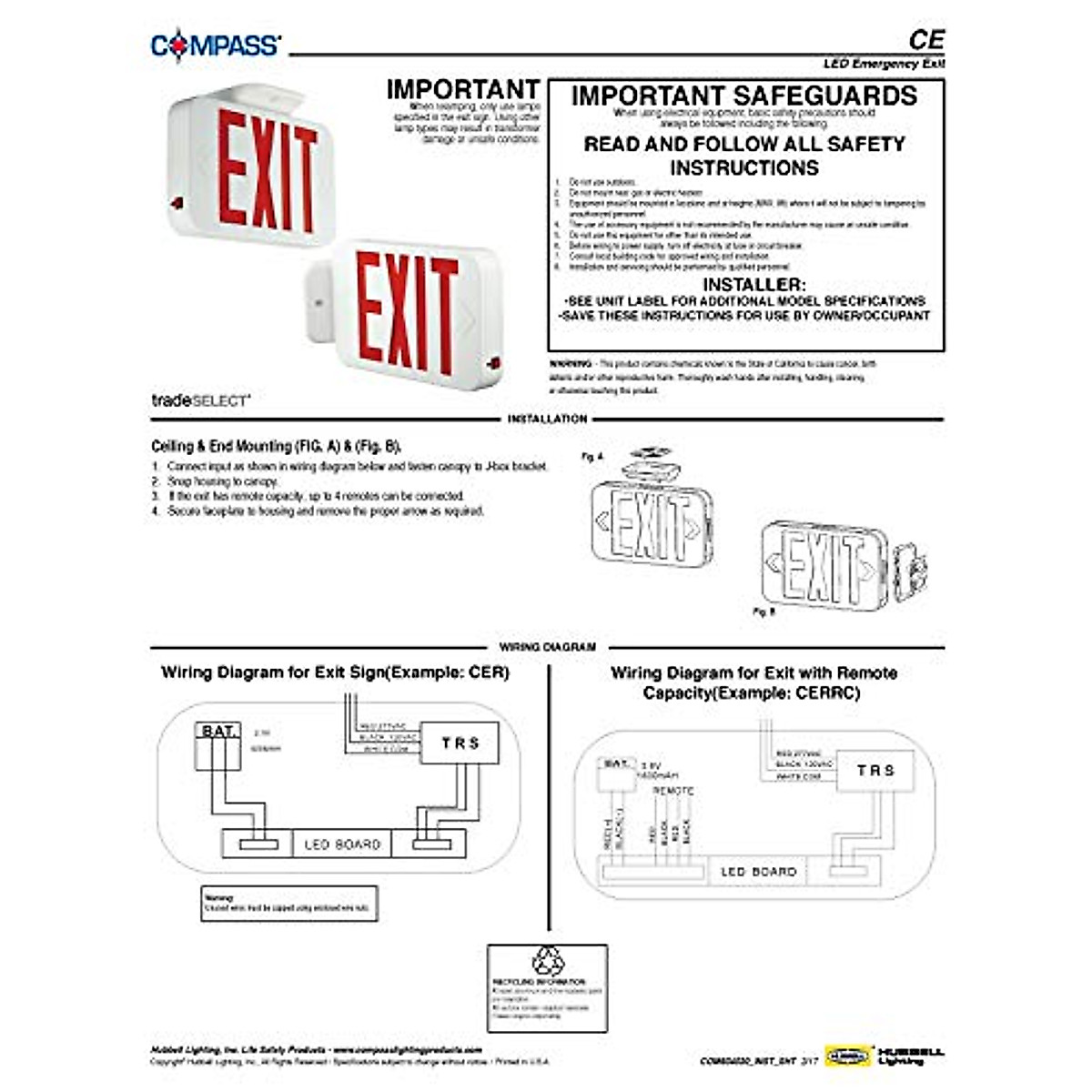 HUBBELL CER LED Emergency exit Sign, 11.6 in x 2 in x 8.2 in, White
