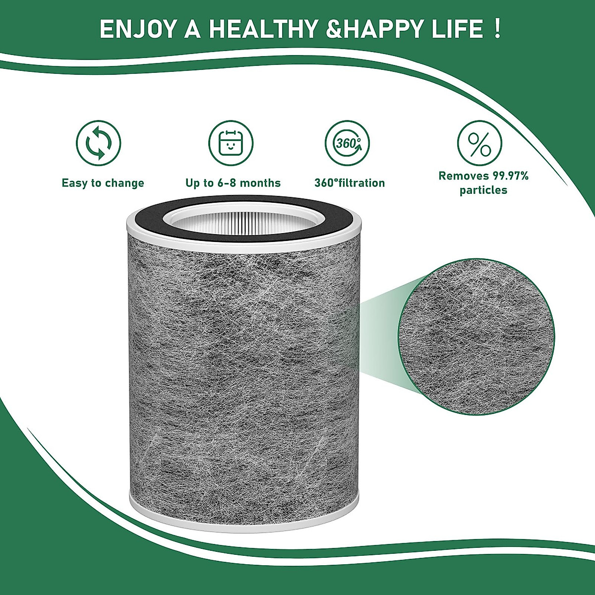 Carmerny HP202 True HEPA Filter Replacement Compatible with Shark HP201 HP202 HP301 HP302 UA205 AP1000 HC501 HC502 Air Cleaner Purifier MAX, Compare Part # HE2FKBAS, HE2FKBASMB, 2-Pack