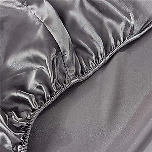 Grey Gray Luxury Silk Bedding Set. Include Silk Duvet Cover, Silk Pillow Sham and Silk Fitted Sheet. Satin Silk, Silk Blend Fabric. No Comforter or Duvet Insert Included. Full/Queen Size.