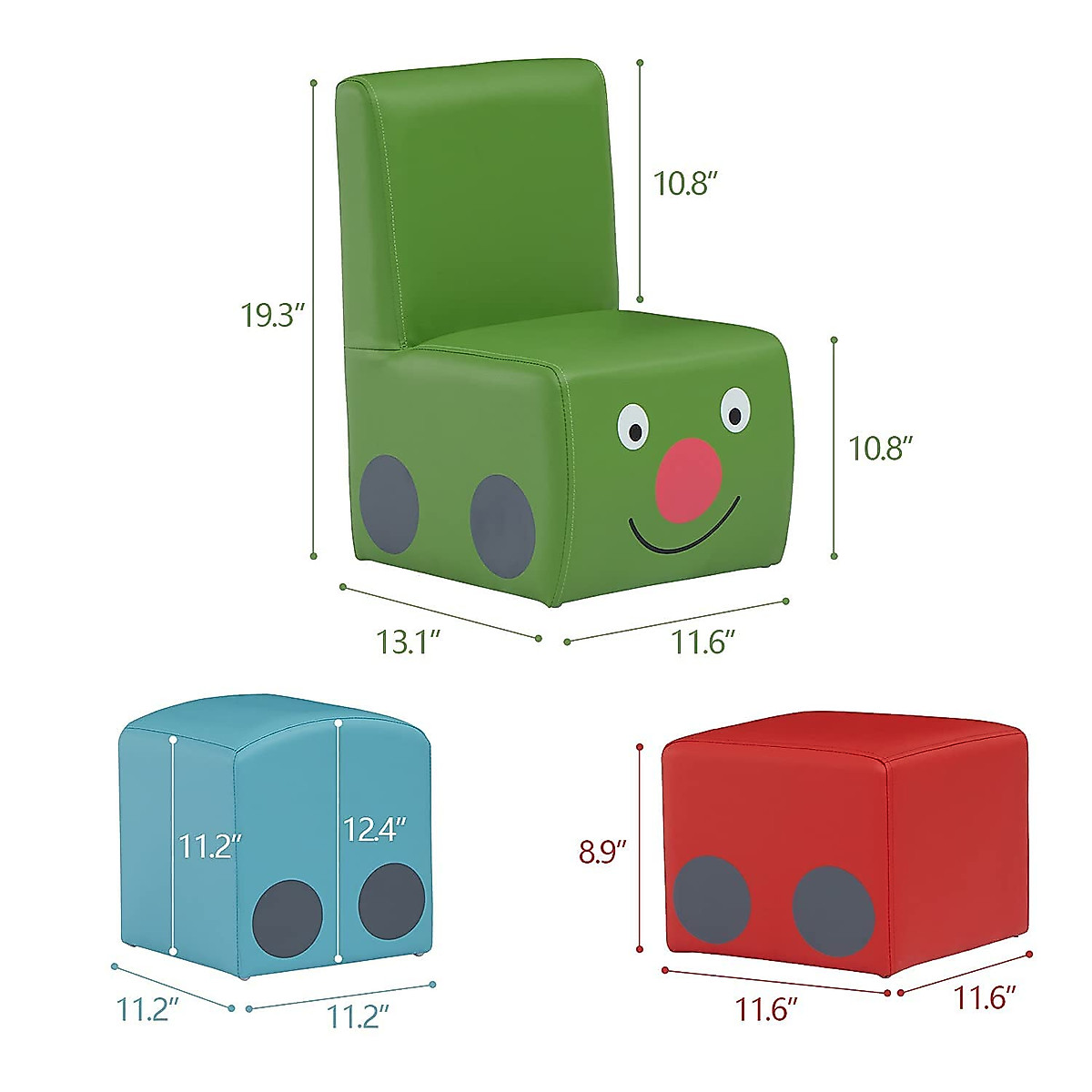 Kinsuite 5 Pcs Kids Sofa Set - Soft Foam Stool Colorful Cartoon Leather Chair for Classroom Daycares Kindergarten Nursery Train