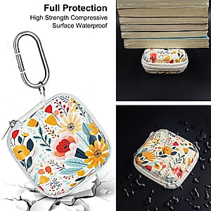 KOUJAON Square Earbud Case, Headphone Organizer Wired Ear Bud Case Portable EVA Carrying Case Storage Bag with Carabiner for Airpods Pro Beats Bose Galaxy Buds Data Cable Storage (Blooming Floral)