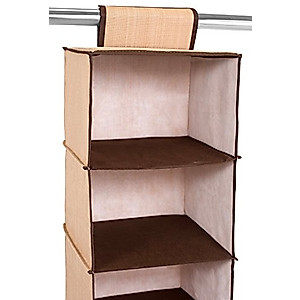 Internet's Best Hanging Closet Organizer - 6 Shelf - Clothing Sweaters Shoes Accessories Storage - Brown - College Dorm Kids Room Essential - Beige