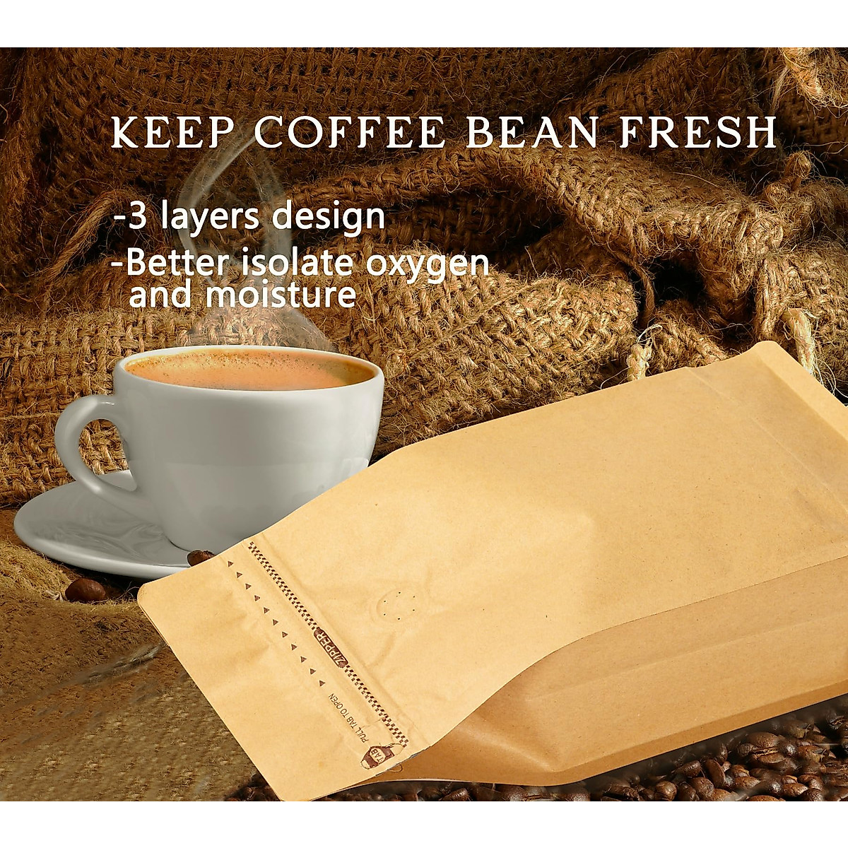 IN SAFE PACK 50 PCS Resealable Coffee Bags with Valve (1lb, 16oz) - Kraft Coffee Pouches with One-way Degassing Valve for Coffee Bean…