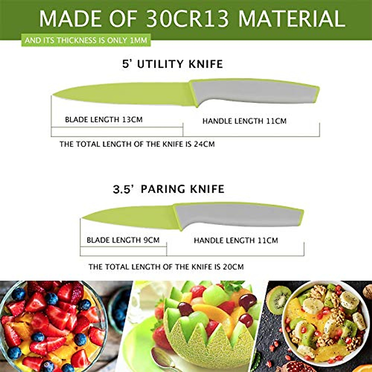 LUCKYTIME Kitchen Knife Set, 5 Pieces Kitchen Knife Set with 5 Sheaths, Stainless Steel Knife Set for Fruit and Vegetable Cutting