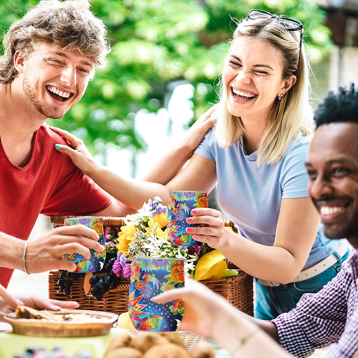 RainCaper 18/8 Stainless Steel Insulated Water Tumbler with Straw | 24oz, BPA-Free, Double Wall for Hot & Cold | Travel-Friendly, Cup Holder Ready (Laurel Burch Celestial Magic)