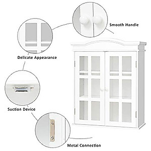 DORTALA Bathroom Cabinet Wall Mount Adjustable Shelf Elegant Two Door Collection Storage Medicine Cabinet, White
