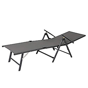 Nuu Garden Folding Chaise Lounge Chairs for Outside, Beach Chair Lounge Chair with Steel Frame and Breathable Textile Fabric for Beach, Yard, Pool and Patio, Grey