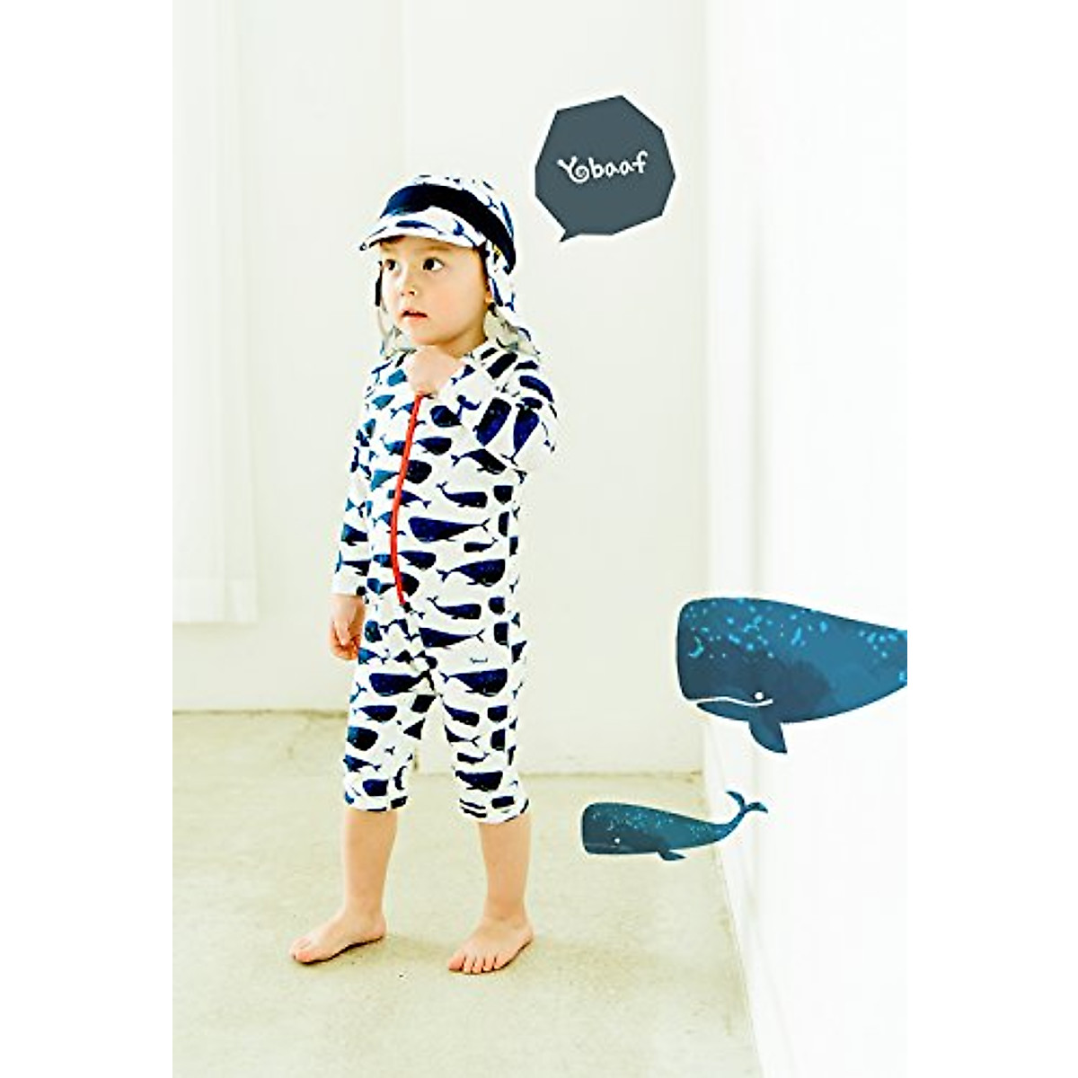 YOBAAF Baby Swimsuit/Long Sleeve Rash Guard UPF 50+ (12-24M, Whale)