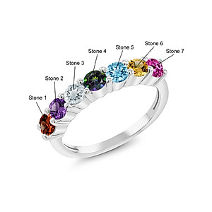 Gem Stone King 925 Sterling Silver Customized and Personalized 7 Round Gemstone Birthstone Wedding Engagement Solitaire Anniversary Promise Ring For Women (Size 9)