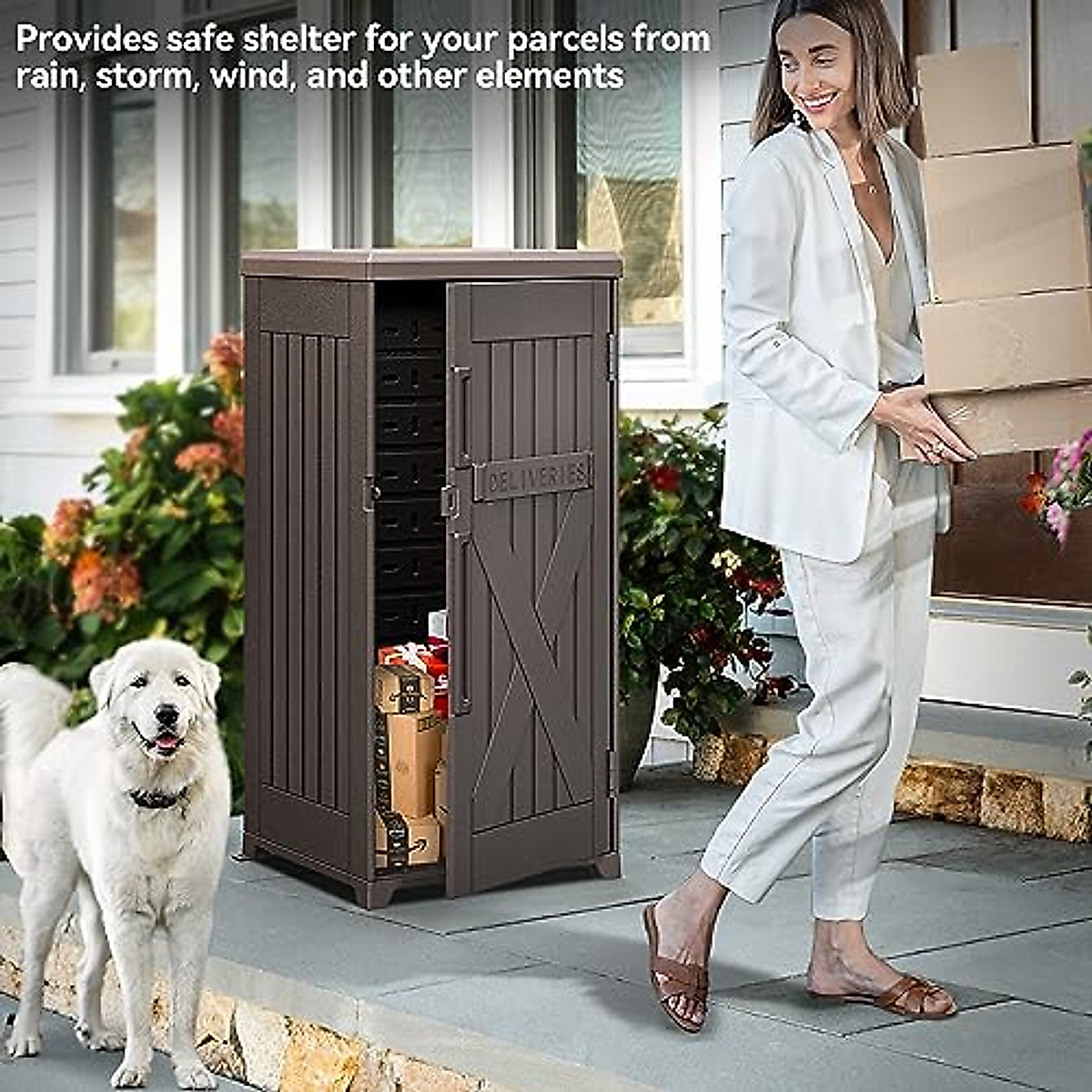 YITAHOME 60 Gallon Large Package Delivery and Storage Box with Lockable Secure, Double-Wall Resin Outdoor Package Delivery and Waterproof Deck Box for Porch, Curbside, 8.5 Cubic feet, Brown