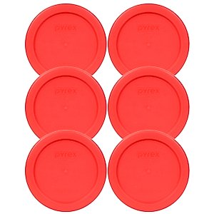 Pyrex 7202-PC Red Round 1 Cup Plastic Storage Lid - 6 Pack