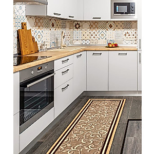 Kitchen Rug Non-Skid Runner Mat Non-Slip Rug for Kitchen Floor with Rubber Backing Floor Mat | Low Profile (20" x 59") (1999-Beige)