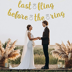 Gold Glitter Last Fling Before The Ring Banner - Bachelorette Party Decoration - Bachelorette Party Photo Props