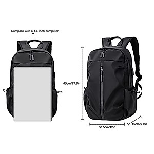 LIMHOO Travel Laptop Backpack with USB Charging Port College Backpack Water Resistant Wear-resistant Daypack Rucksack (Black)