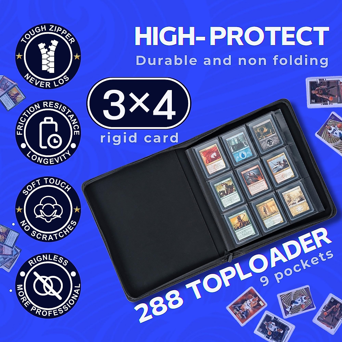 KUOOKING Toploader Binder - Holds 288+ TopLoaders for Cards, 9 Pocket Top Loader Binders with Sleeves for 3" x 4" Rigid Card Holders for TCG, MTG,Sports and other Standard Card (White)