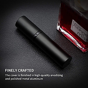 Travel Refillable Perfume Bottle, Mini Portable Perfume Empty Atomizer with Fine Spray Pump, Leaking Proof Perfume Container for Women & Men, 5ml (Black)