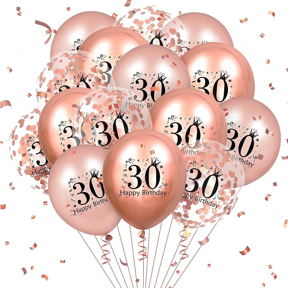 30th Birthday Balloons 18 Pcs Rose Gold Happy 30th Birthday Latex Balloons Confetti Balloons for Men Women 30th Anniversary Birthday Party Decorations Rose Gold Balloons Birthday Decor Supplies12 inch