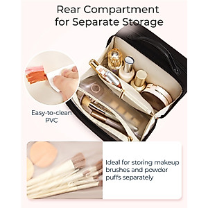 BAGSMART Large Makeup Bag Organizer,Double-Layer Travel Cosmetic Case with Acrylic Mirror,Makeup Train Case with Adjustable Dividers Women Cosmetics Makeup Brushes Toiletries,Black