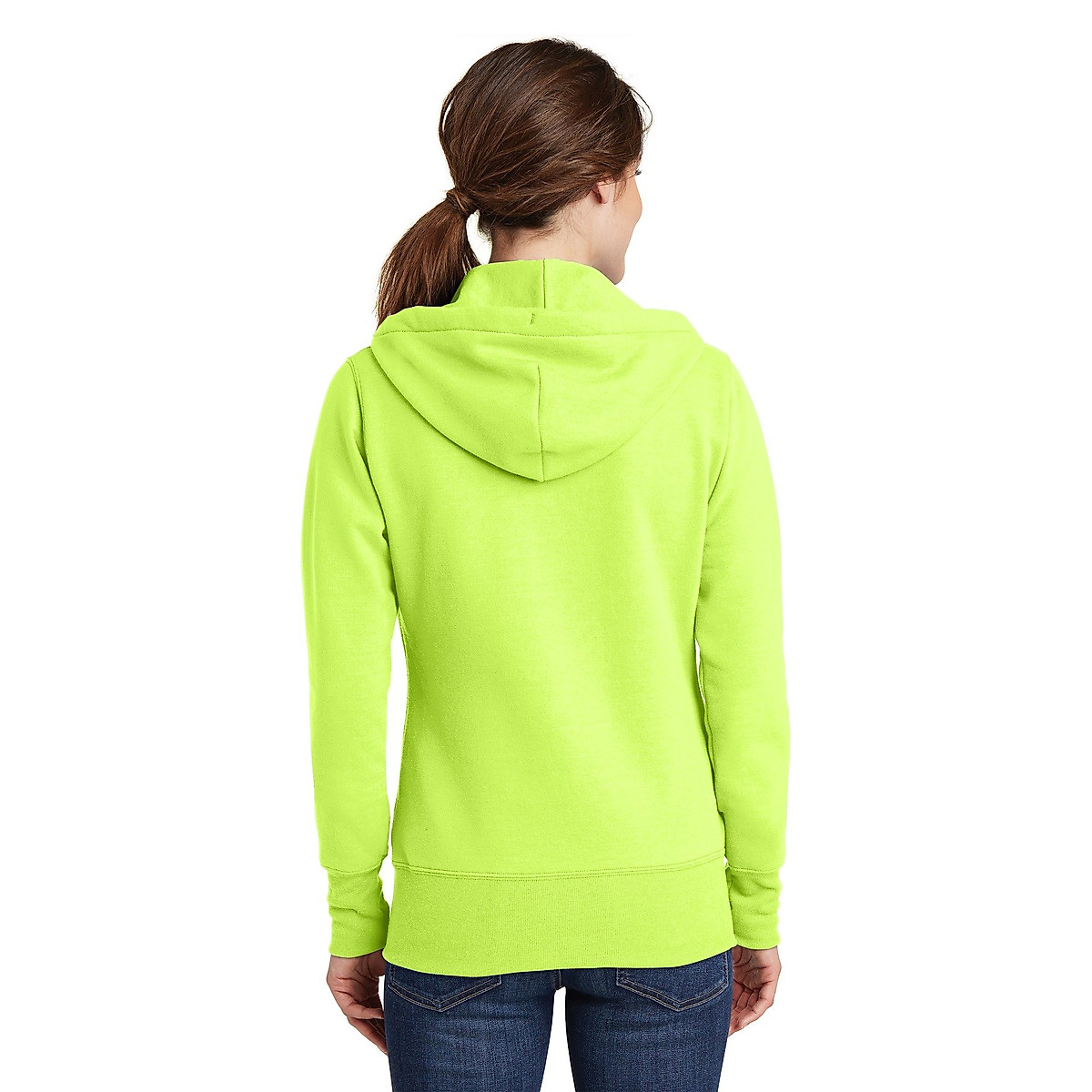 Port & Company Women's Classic Full-Zip Hooded Sweatshirt LPC78ZH, Neon Yellow, X-Large
