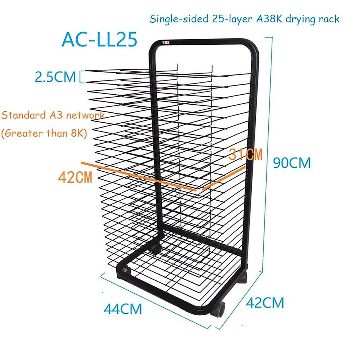 YSCMX Art Drying Rack, Mobile Classrooms Drying Rack with Wire Shelves for Works of Art Studios and Home Use, Drying& Print Racks, Black Powder Coated Finish (Size : 25-Layer)
