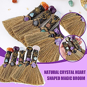 Natural Crystal Magic Broom,Mini Witch Broom,Crystal Witch Wiccan Altar Broom,Magic Ceremony Decor,Handmade Reiki Broomstick for Cleansing Healing Fengshui