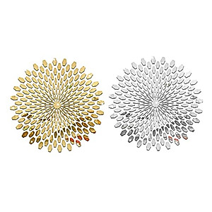 3D Sun Flower Mirror Wall Stickers Acrylic Mirror Wall Decals DIY Removable Sun Pattern Modern Mirror Surface Wall Decor for Bedroom Living Room Office TV Background Home Decoration Silver