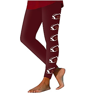 High Waist Legging for Women Football Print Shiny Gym Yoga Pants Hidden Scrunch Butt Lift Pants