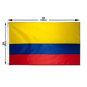 DANF Colombia Flag 3x5 Ft Thick Polyester, Fade Resistant, Brass Grommets, Canvas Header, Double Sided Colombian National Flags 3 X 5 Feet