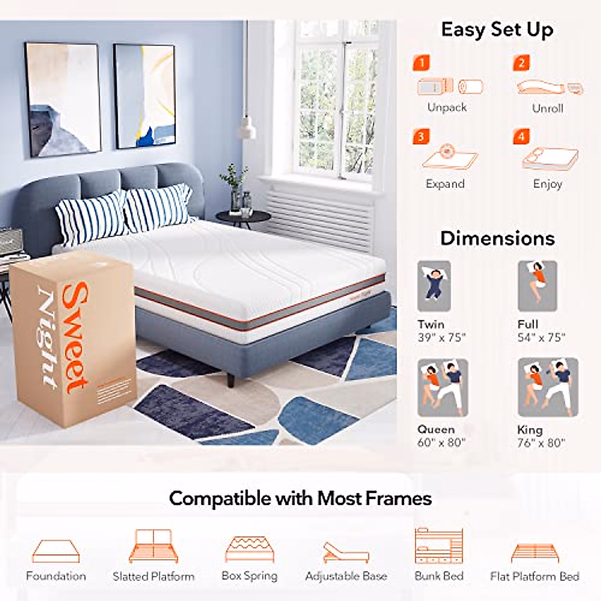 Sweetnight Twin Mattress, 10 Inch Gel Memory Foam Mattress in a Box for Cooling Sleep, Flippable Mattress with Two Firmness Preference, Pressure Relieving, CertiPUR-US Certified