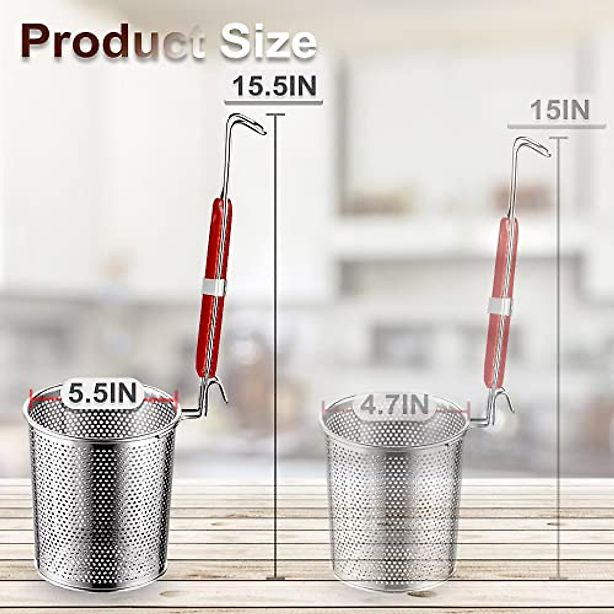 Tenta Kitchen Micro-Perforated Stainless Steel Pasta Basket Mesh Spider Food Dumpling Noodle Strainer,Fine Mesh Skimmer Kitchen Fine Sieve Mesh Strainer with Wooden Handle (Strainer, 14cm)