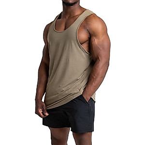 ZIWOCH Mens Workout Stringer Tank Tops Gym Muscle Sleeveless Cotton Shirt Training Bodybuilding Vest Khaki
