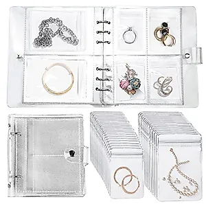 Transparent Jewelry Storage Book with Anti-Oxidation Pockets, Jewlwey Organizer Album New Generation, Various Sized Grid, Detachable, for Earrings, Necklace, Stud, Bracelets, and Rings for Travel