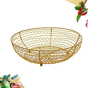 Zerodeko Decorative Storage Baskets Iron Fruit Basket Vegetable Bowl Holder Dish Washing Storage Basket Decorative Bread Snack Stand Tray Organizer for Room Kitchen Cabinet Pantry S Golden