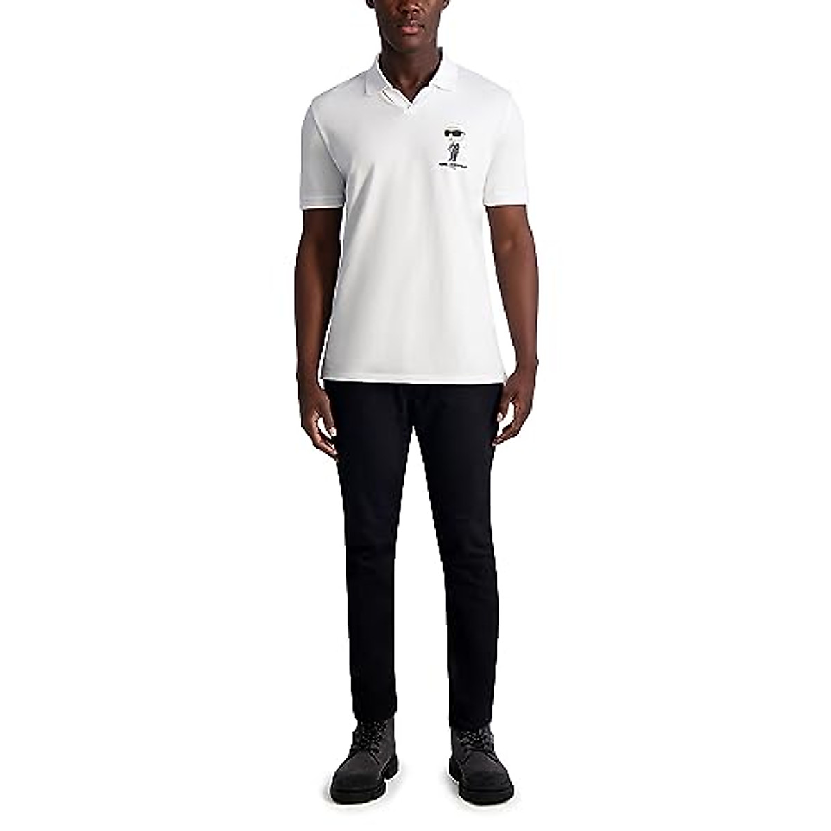 Karl Lagerfeld Paris Men's Casual Short Sleeve Collared Polo, White