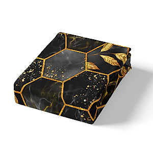 Marble Duvet Cover King, Black Grey Geometric Gold Plaid Bedding Set, Modern Luxury Diamond Comforter Cover with Metallic Stripe Printed Beehive Hexagon Grid Quilt Cover with Pillow Shams,Honeycomb