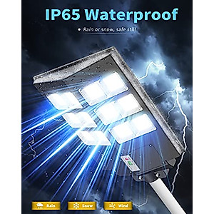 A-ZONE 600W Solar Street Lights Outdoor - 60000LM High Brightness Dusk to Dawn LED Lamp, with Motion Sensor and Remote Control, for Parking Lot, Yard, Garden, Patio, Stadium, Piazza (2 Packs)