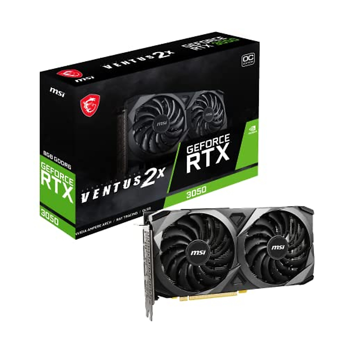 MSI Gaming GeForce RTX 3050 8GB GDRR6 128-Bit HDMI/DP PCIe 4 Torx Twin Fans Ampere OC Graphics Card (RTX 3050 Ventus 2X 8G OC)