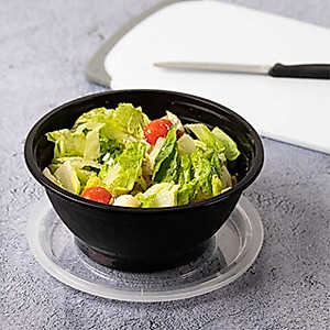 PLASTICPRO [4 Sets] 38 Ounce Black Plastic Salad Bowls With Airtight Clear Lids To Go Perfect to use as Lunch box, Food Storage, Salad Bowl, & for Every day use