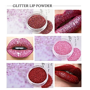 Kawaii Kisses Glitter Lip Kit, 4 Colors Glitter Lip Kit Gloss, Shiny Diamond and Metallic Lip Glitter Makeup Lipstick Lip Gloss Glitter Lipstick, Glitter Lips Makeup with Lip Primer and Brush(A)