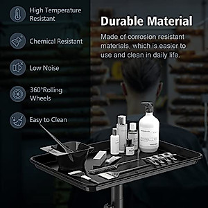 Salon Tray Cart, Premium Aluminum Rolling Trolley Cart with Wheels & Adjustable Height, W/Accessory Caddy Aluminum Mobile Utility Trolley Tool Holder