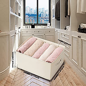 AUHSSAN 2 Packs Wardrobe Clothes Organizer, Foldable Closet Organizers Extra large 5 Grids Fabric Drawer Dividers with Double Handles for Jeans, Clothes, Pants, Sweaters, T-Shirts (Cream)