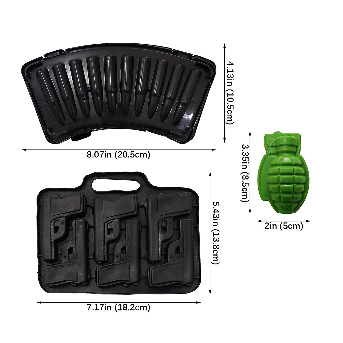 Weapon Series Whisky 3D Cube Ice Ball Molds Grenade Mould Handgun Ice Mold Bullet Tray Ice Maker Set of 6 By TAISI